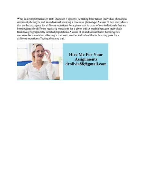 what is a complementation test question 4 options a mating between a pdf