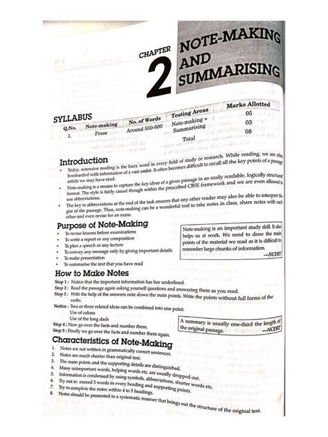 Note Making And Summarising 1 1 Pdf