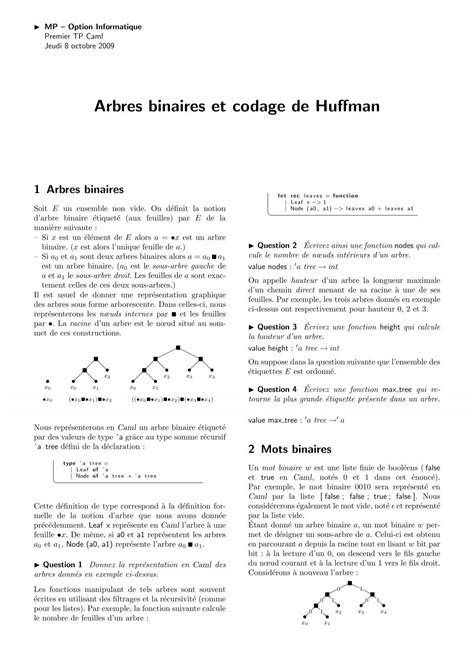 Arbres Binaires Et Codage De Huffman