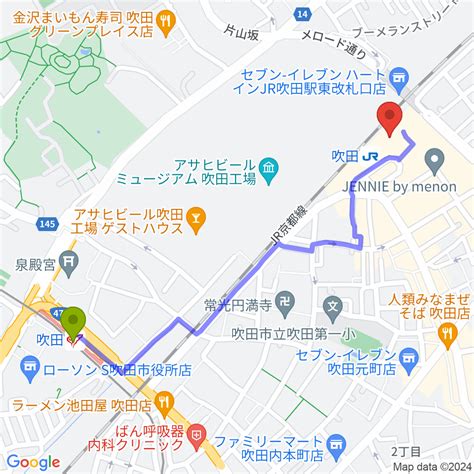 吹田駅から大阪シティアカデミーへのルートマップ Mdata