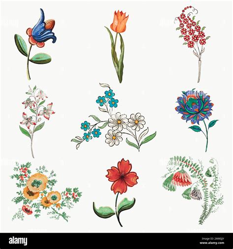 Conjunto de vectores de ilustración de flores vintage con obras de