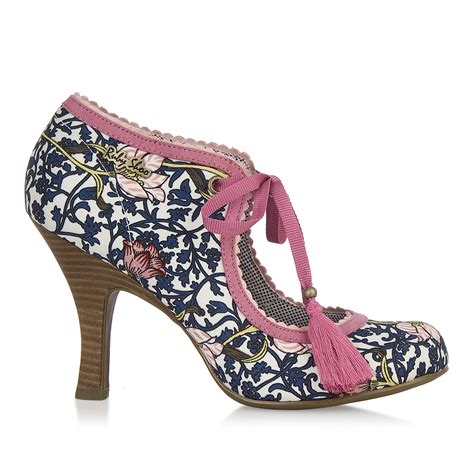 Ruby Shoo Willow Fabric Bootie Pumps And Matching Miami Bag Navy Floral