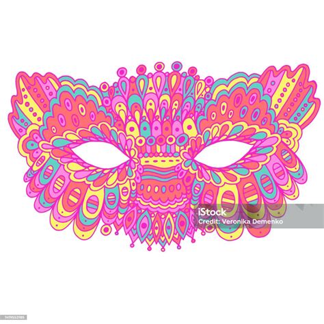Mardi Gras 판타지 마스크 고립 된 요소를 윤곽선으로 표시합니다 낙서 라인 아트웍 화려한 트리피 보호 예술 벡터 일러스트