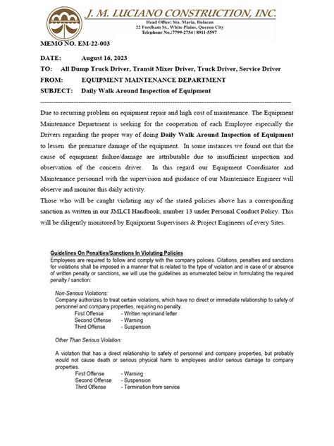 Memo Em 22 003 Daily Walk Around Inspection English Rev 01 Pdf