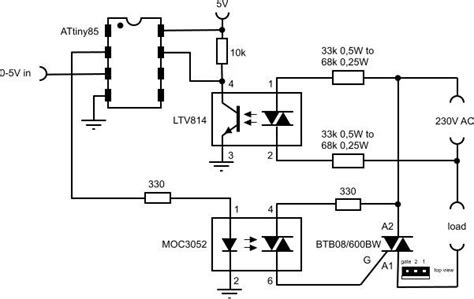 Voltage Controlled Dimmer With An Attiny85 Electronic Schematics