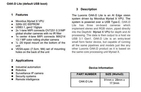 Luxonis Oak D Lite Auto Focus Camera 1x 12mp Imx214 Af 8cm ∞ 2x 1mp Ov7251 Ff 6 5cm ∞
