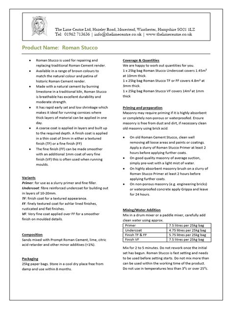 Roman Stucco Data Sheet Pdf