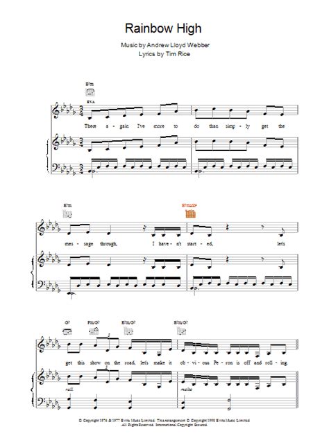 Rainbow High By Andrew Lloyd Webber Sheet Music For Piano Vocal