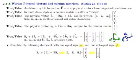 Solved 23 Words Physical Vectors And Column Matrices