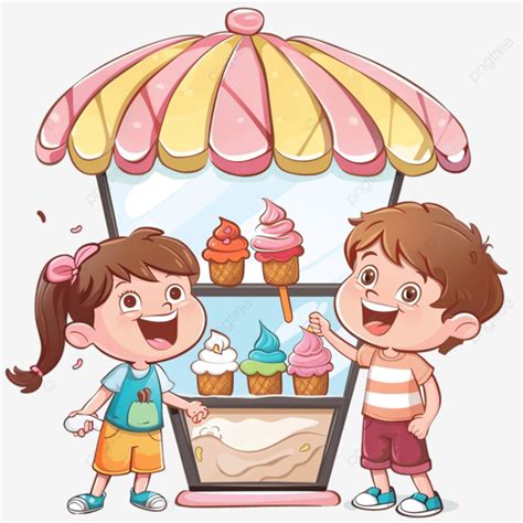 รูปเด็กๆ ซื้อไอศกรีมจากการ์ตูนร้านไอศกรีม Png เด็กผู้ชาย รถเข็น การ์ตูนภาพ Png สำหรับการ