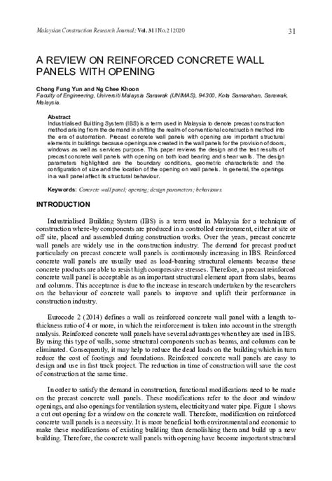 Pdf A Review On Reinforced Concrete Wall Panels With Opening