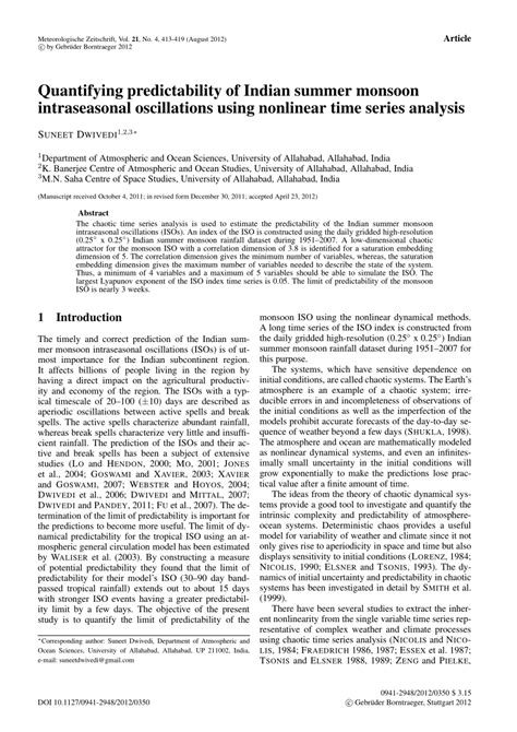 Pdf Quantifying Predictability Of Indian Summer Monsoon Intraseasonal