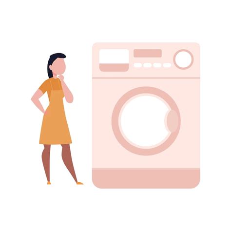 La Criada Est Mirando La Lavadora Vector Premium