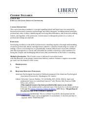 COUN 501 8wk Syllabus Docx COURSE SYLLABUS COUN 501 ETHICAL AND LEGAL