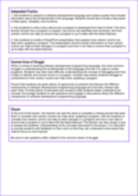Solution Software Development Programming Language Lesson Plan Studypool