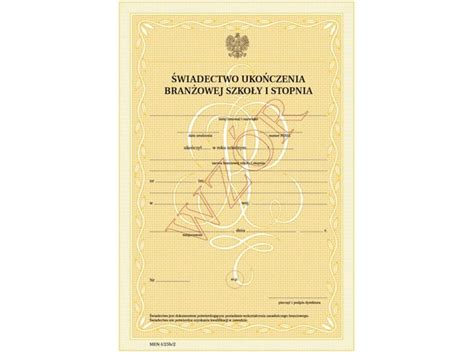 I 25b 2 Świadectwo Szkolne Ukończenia Branżowej Druki Szkolne