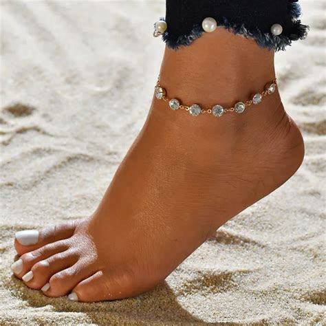 Simple Fashion Crystal Anklet Gold Silver Color Chain Leg Bracelet