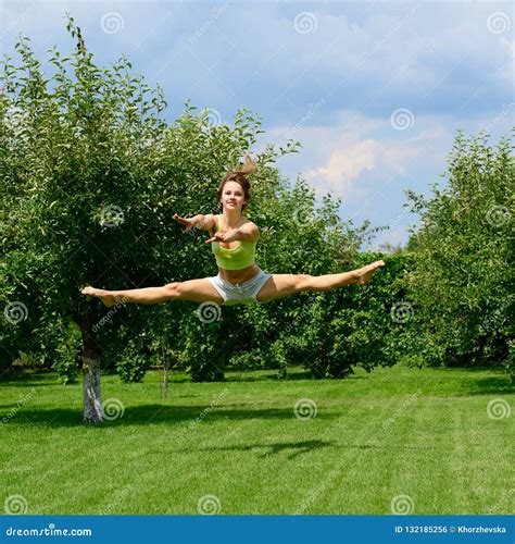 Young Beautiful Dancer Teen Girl Dancing And Jumping Summer Out Stock