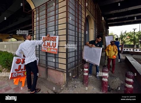 New Delhi India April 15 Delhi Police Personnel Remove Saffron