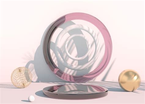 그림자가 있는 크림색 배경에 기하학적 형태의 연단이 있는 최소 장면 화장품 쇼케이스 상점 전면 디스플레이 케이스 3d를 보여주는 장면 프리미엄 사진