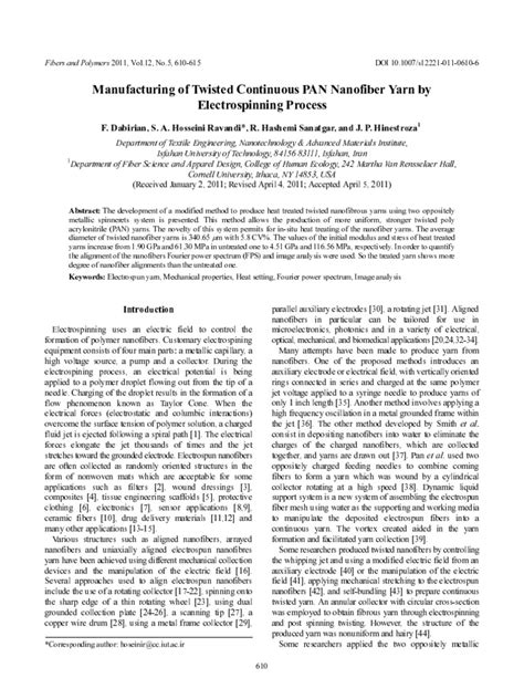 2011 Manufacturing Of Twisted Continuous Pan Nanofiber Yarn By