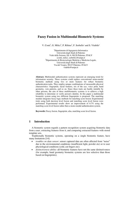 Pdf Fuzzy Fusion In Multimodal Biometric Systems