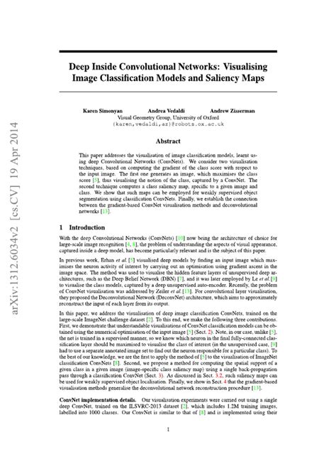 Simonyan Visualising Image Classification Models And Saliency Maps Pdf