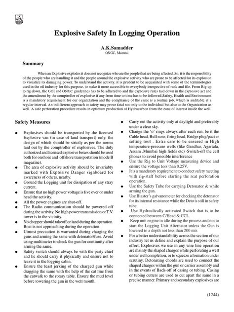 Explosive Safety In Logging Operation Pdf Casing Borehole