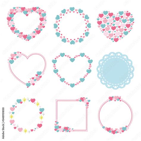 かわいいピンクと水色のハート型フレームセット 線無し Stock Vector Adobe Stock
