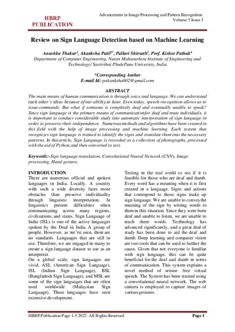 Pdf Review On Sign Language Detection Based On Machine Learning