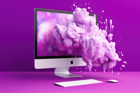Premium Ai Image A Purple Apple Computer With A Pink Cloud Coming Out