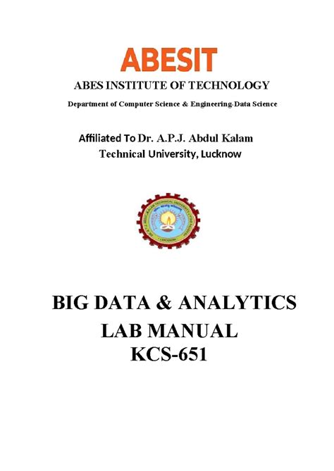 Big Data And Analytics Lab Manual Abes Institute Of Technology