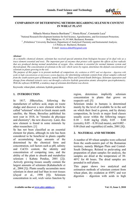 Pdf Comparison Of Determining Methods Regarding Selenium Content In Wheat Plant