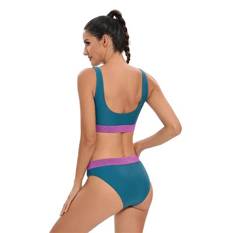 Color Block Scoop Neck Bikini Set