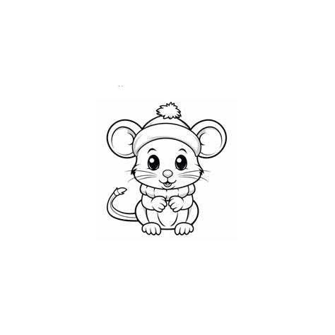 Dibujo De Ratón Navideño Con Gorro Y Bufanda Para Colorear