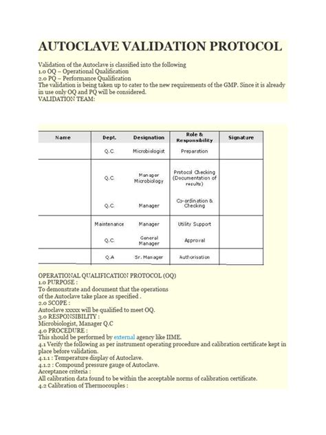 Autoclave Validation Protocol Pdf Calibration Sterilization