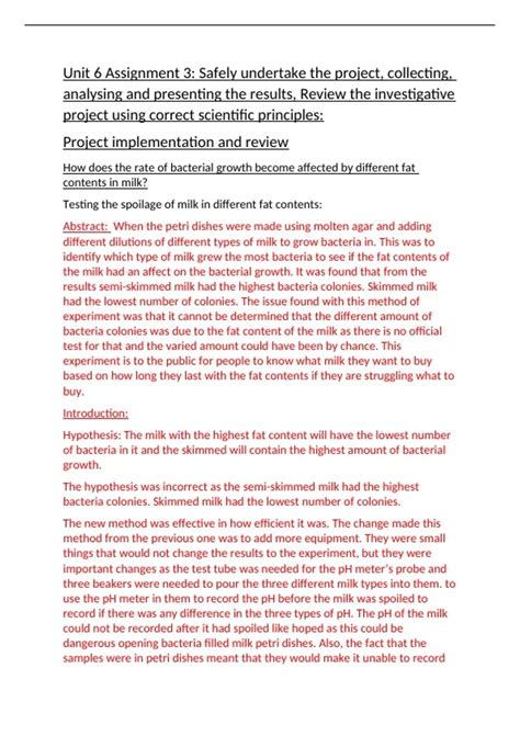 Unit 6 Assignment 3 Completeing The Experiment And Analysing The