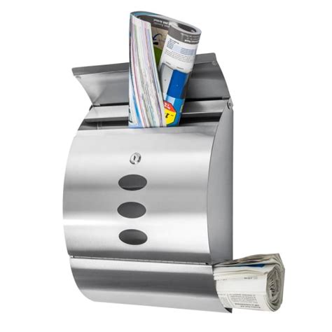 tectake Postkasse i rustfrit stål med avisrør moderne Silver Silver Fyndiq