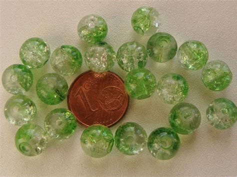 Perles verre Craquelé ronds mm VERT et TRANSPARENT par pcs Verre Craquelé Verre Craquelé
