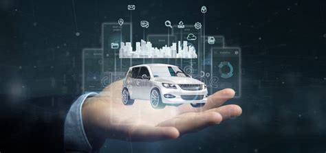 Man Holding A Dashboard Smartcar Interface Dashboard D Rendering Stock Illustration
