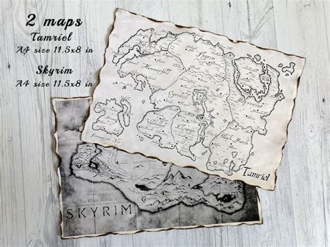 2 Maps Tamriel And Skyrim Map 2 Elder Scrolls Map Tes Map Etsy