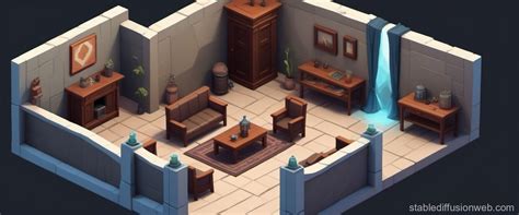 Concept Art Low Poly Isometric Rpg Game Cell Phone On Central Table