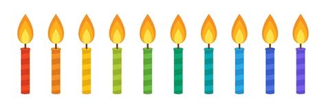 평면 디자인에 화려한 생일 촛불 아이콘입니다 프리미엄 벡터