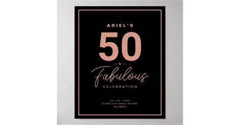 Classy Black Rose Gold 50andfabulous Birthday Party Poster Zazzle