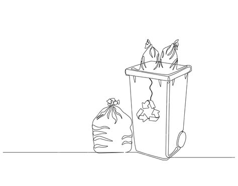 Premium Vector Continuous One Line Drawing Of Dust Bin And Plastic Trash Bag One Line Drawing