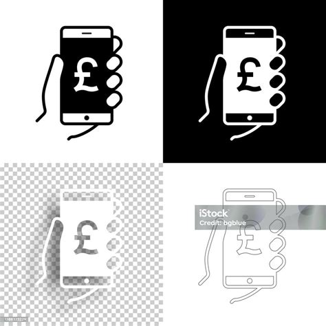 파운드 기호와 스마트 폰 디자인 아이콘입니다 빈 흰색 및 검은색 배경 선 아이콘 Brand Name Mobile Payment에