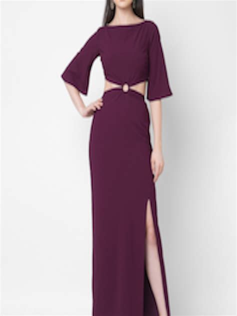 Buy Mish Women Purple Boat Neck Flared Sleeves Georgette Maxi Dress