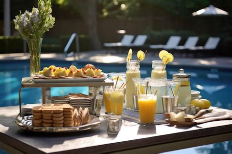 Premium Ai Image Poolside Bar Setup With French Ingredients And