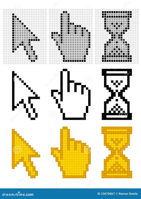 Set Of Pixel Cursors Or Pixel Hourglass Or Pixel Mouse Cursor Concept Eps 10 Vector Royalty