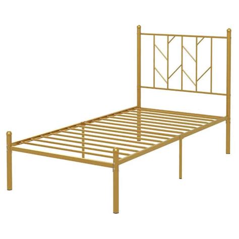 Gymax Gold Metal Frame Twin Size Platform Bed Frame Heavy Duty Metal